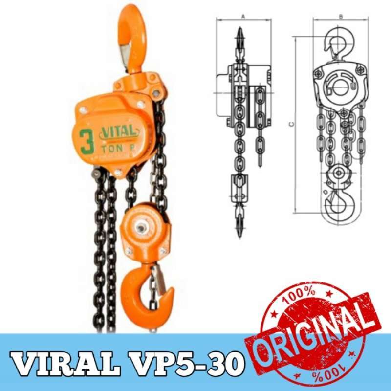 Promo Chain Block 3 Ton x 15 Meter VITAL VP5-30 Chain Hoist 3 Ton Takel ...