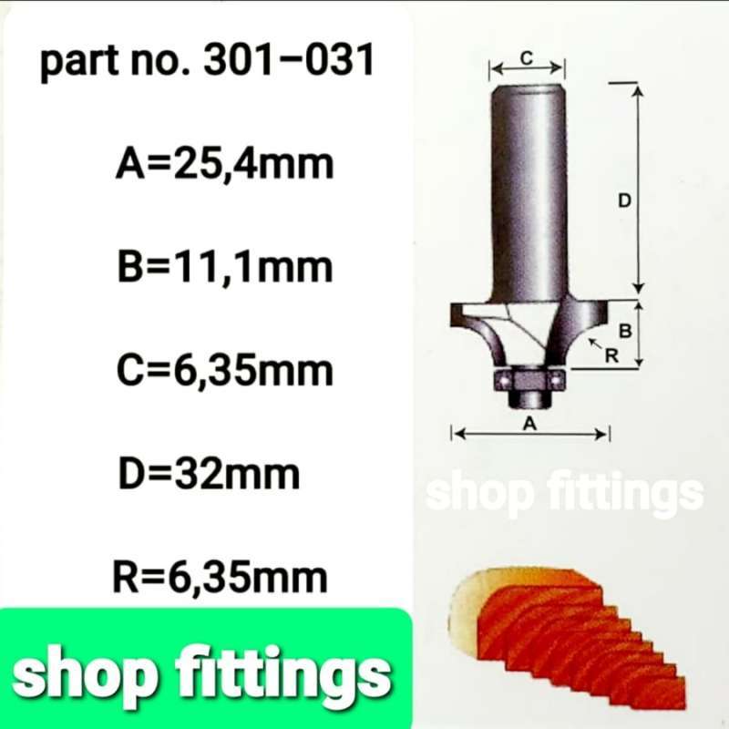 Jual Mata Router Profil Edging HPL R 6 mm Bulat Round Over Bit 301 031 ...