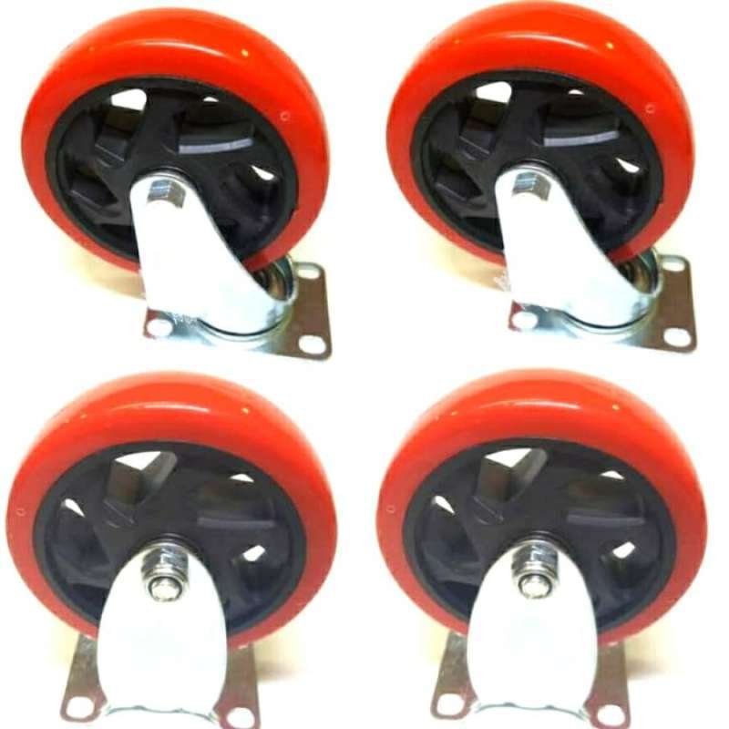 Promo roda pu merah taiwan 5 hidup mati/roda pu merah doubel bearing 5 ...