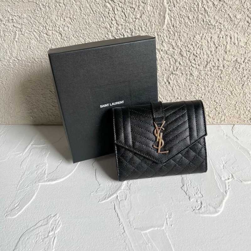 Jual Yves Saint Laurent envelope compact trifold wallet in black ghw ...