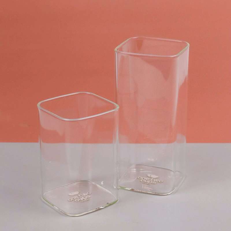 Jual One Two Cups Kt006 Gelas Kotak Borosilicate Glass Minuman Jus Kopi Bentuk Unik Di Seller ...