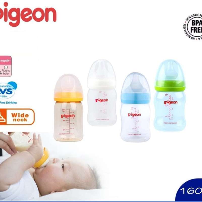 Jual Botol Susu Anak Pigeon Wide Neck Bottle Peristaltic Plus Nipple 160ml - Plaz - Biru Di ...