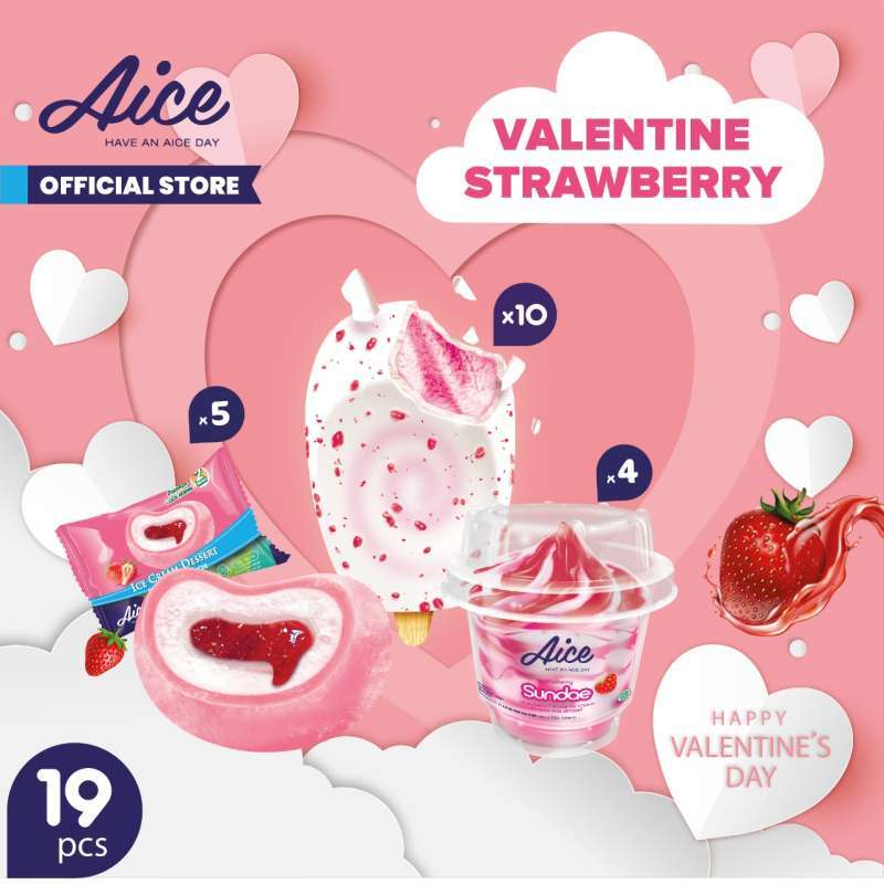 Jual Paket Aice Ice Cream Special Valentine Strawberry Total 19 Pcs di ...