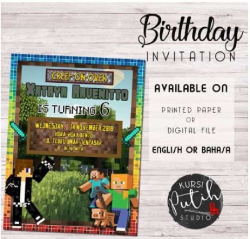 Jual Undangan Ulang Tahun model ticket tema minecraft 1 di Seller kursi ...