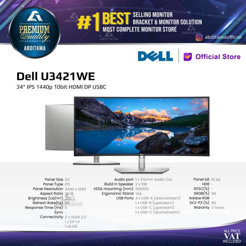 Jual Monitor LED Ultrawide Dell U3421WE 34 IPS 3440x1440 21:9 HDMIx2 DP ...