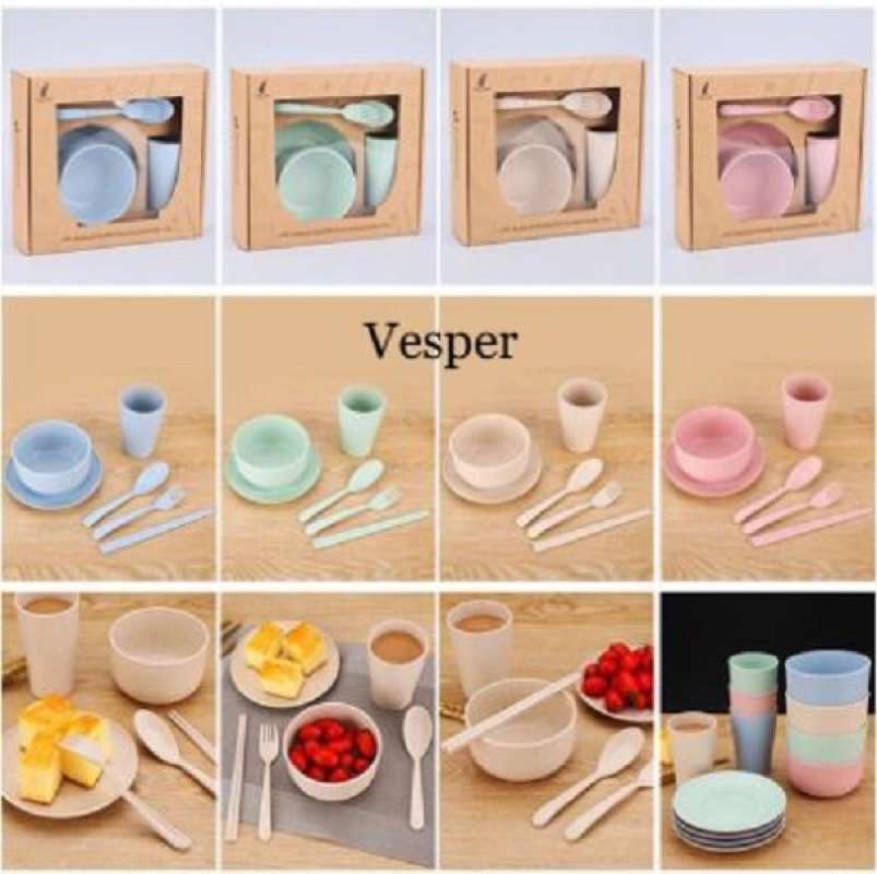 Jual Peralatan Makan Full Set / alat makan lengkap / wheat straw ...