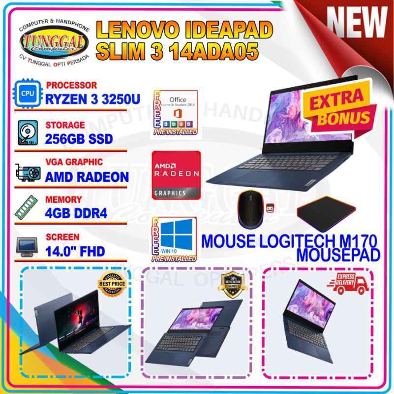 Jual Laptop Lenovo IdeaPad Slim 3 14ADA05 Ryzen 3 3250U 4GB 256GB SSD 14 FHD W10+OHS [FREE MOUSE ...