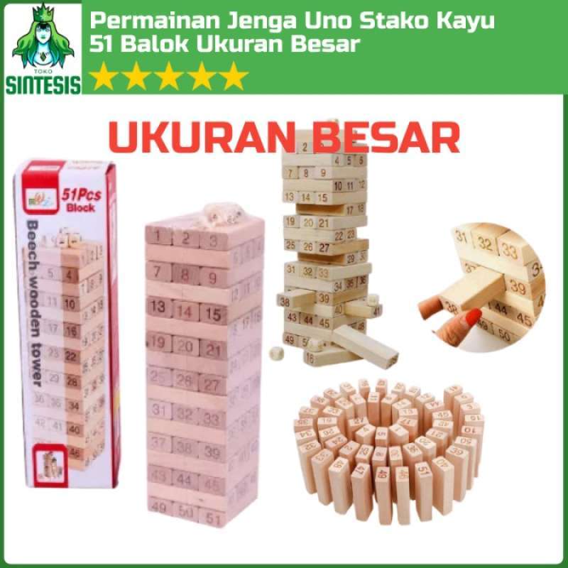 Jual Jenga Uno Stako Stacko Balok Susun Kayu Wooden Besar 51 Balok Dadu ...