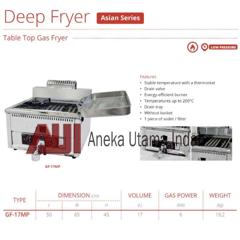 Jual Getra Gf-17mp Table Top Gas Deep Fryer Kapasitas 17 Liter ...