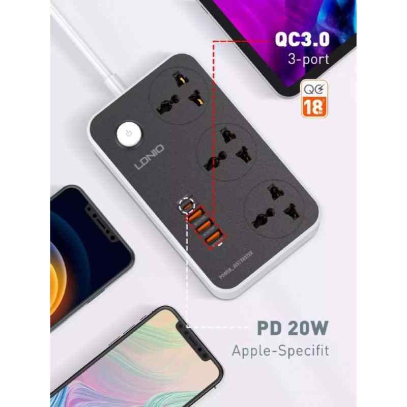 Jual Ldnio Sc3412 - 3 Electrical Socket With 3 Usb Qc 3.0and 1 Usb-c Pd 20w Di Seller Tokuniku ...