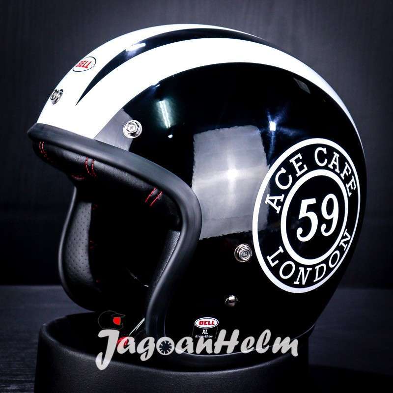 Jual Bell Helm Custom500 Ace Cafe | Black White Gloss| C500 Helm Retro ...