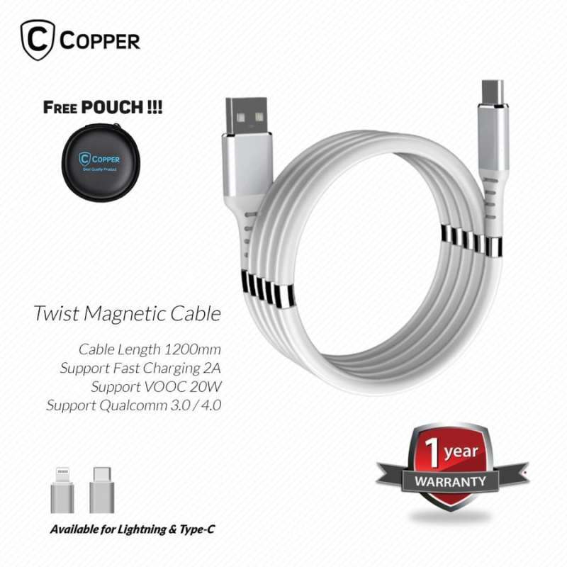 Promo COPPER Twist Magnetic Cable TYPE-C / Support VOOC 20watt Qualcomm ...