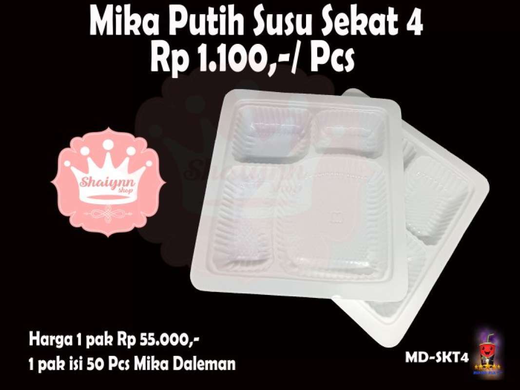Jual ISI 50 PCS PERPAK MIKA SEKAT 4 DALAMAN BOX CATERING MIKA PUTIH ...