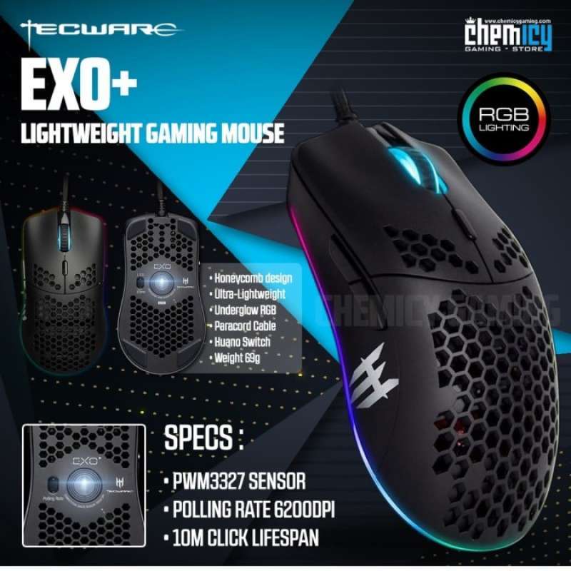 Promo Tecware Exo Plus RGB Honeycomb Design Light Weight Gaming Mouse ...