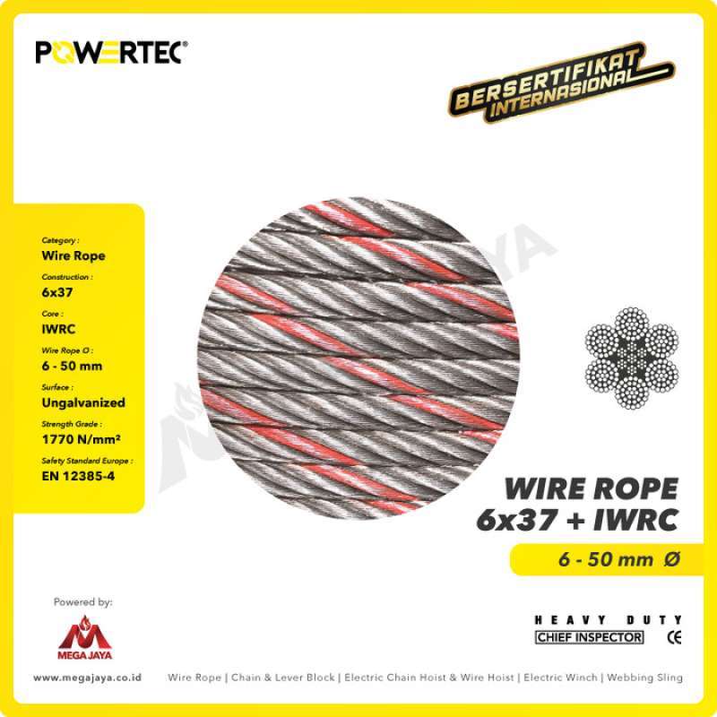 Jual Wire Rope - Kawat Seling Baja 6x37 Iwrc 38mm Ungalv Powertec - 1 Meter Di Seller Megajaya ...