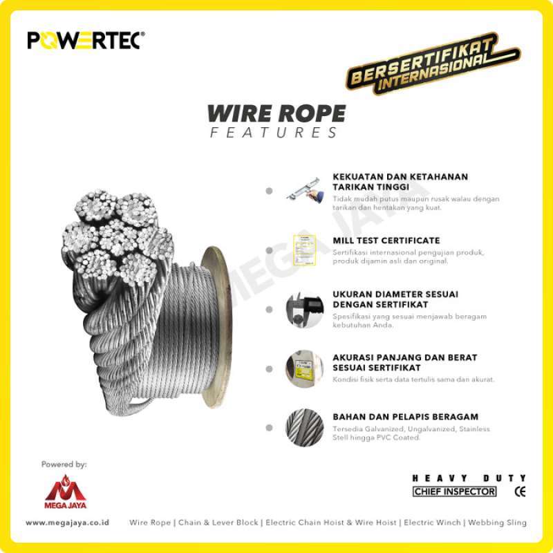 Jual Wire Rope - Kawat Seling Baja 6x37 Iwrc 38mm Ungalv Powertec - 1 Meter Di Seller Megajaya ...