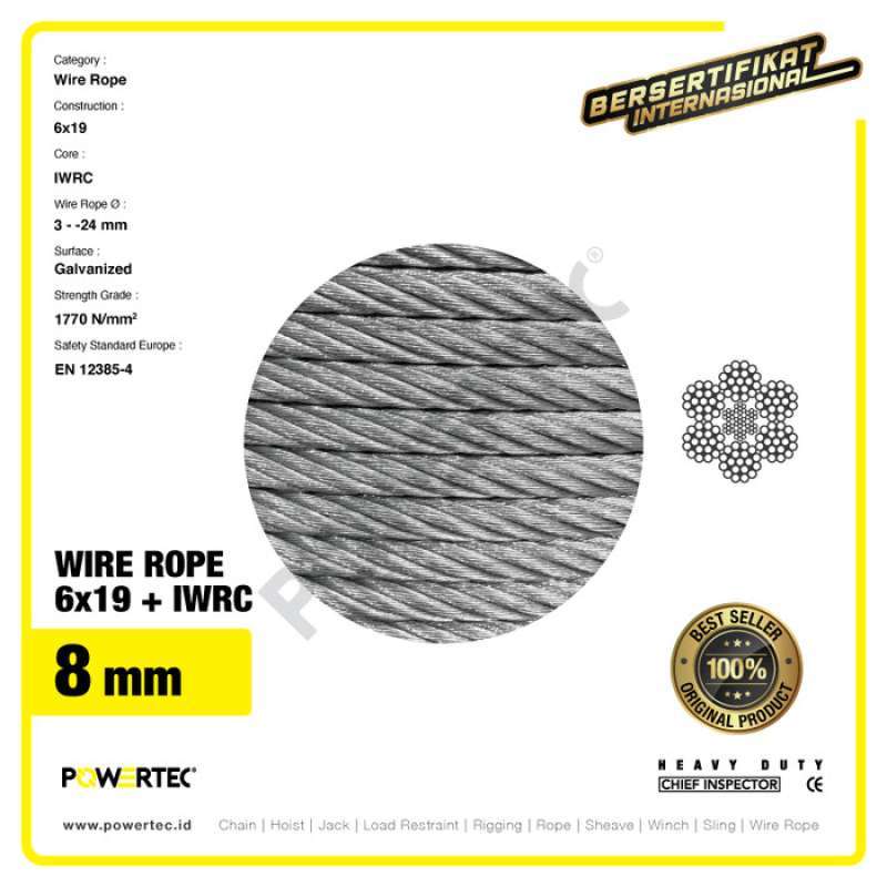 Jual Wire Rope - Kawat Seling Baja 6x19 Iwrc 8mm Galv Powertec - 1 Meter Di Seller Powertec ...