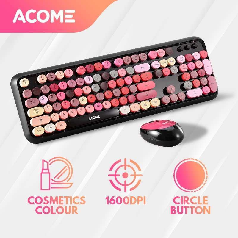 Jual ACOME AKM1000 Keyboard Mouse Combo Wireless Fashion Colours Tone ...