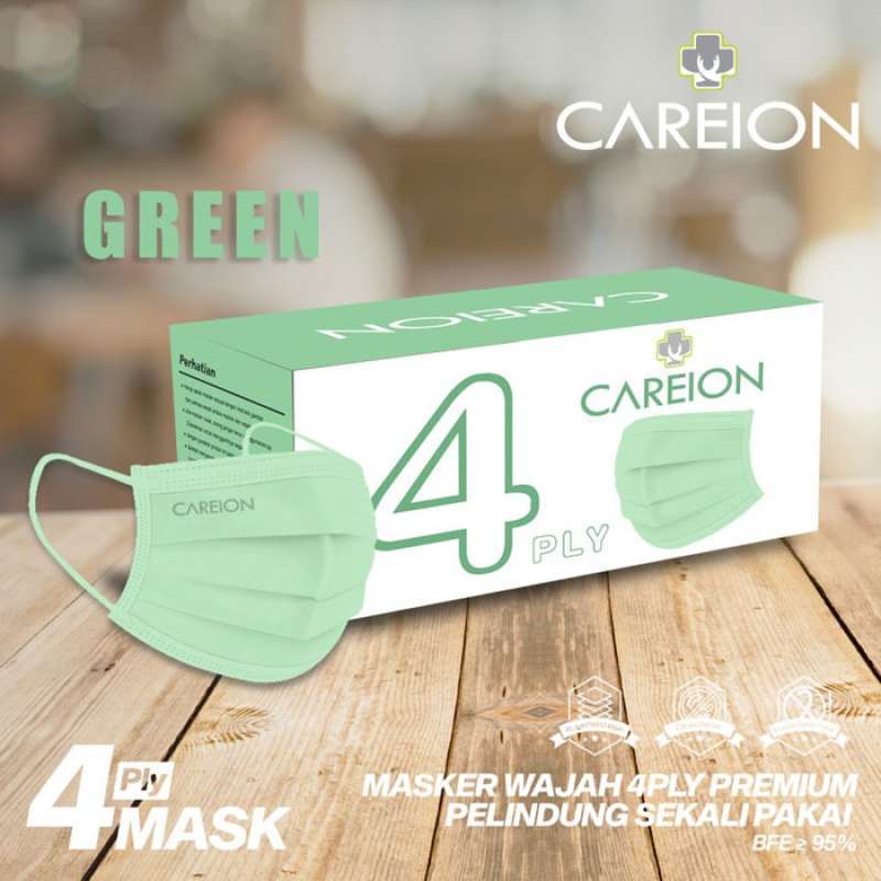 Jual Careion Masker 4Ply isi 50Pcs Disposable Face Mask Earloop Hijau ...