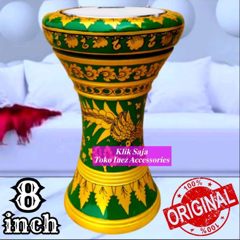 Promo Tumbuk Hadroh Atau Darbuka Kayu 8 inch Gold Hijau Rolling putih ...