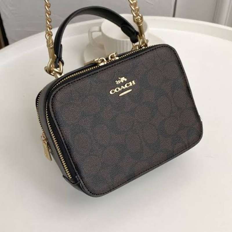 Jual Coach Box Crossbody In Signature Canvas - Brown Black di Seller ...
