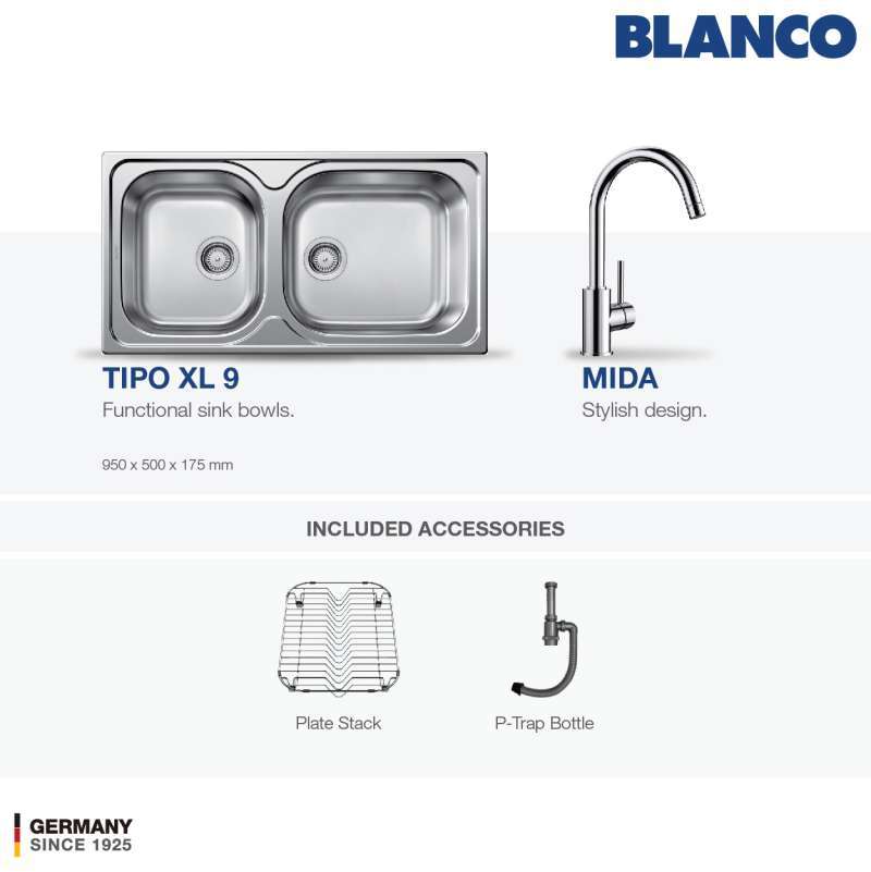Jual BLANCO Tipo XL 9 Kitchen Sink + Kran Air Mida Chrome di Seller ...