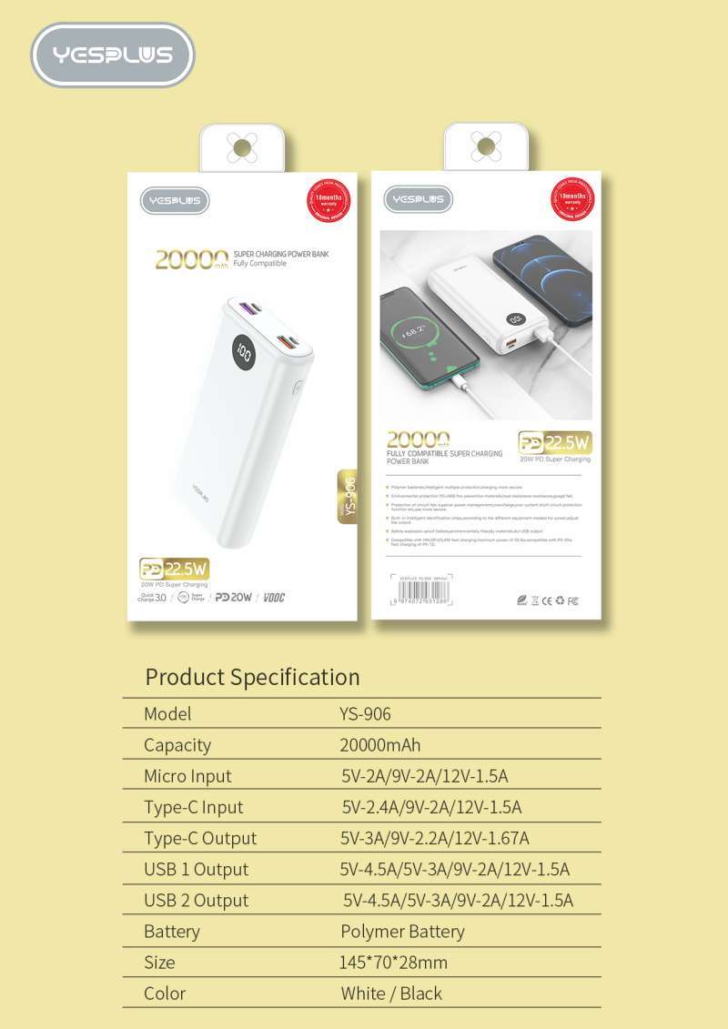 Jual Yesplus Ys-906 Powerbank Full Compatible Pd 22.5w Super Fast ...