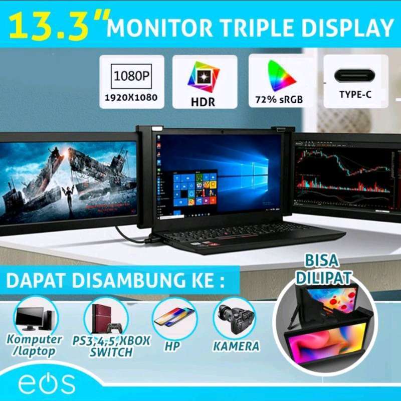 Promo Portable Monitor Triple Display FHD 1920x1080 10.1 11.6 11.9 13.3 ...