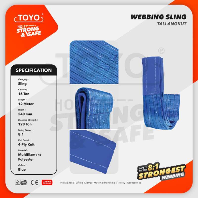 Jual Webbing Sling Belt / Tali Angkat 16 Ton X 12 Meter Toyo Double Ply ...