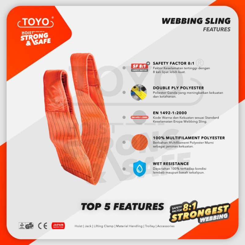 Jual Webbing Sling Belt / Tali Angkat 16 Ton X 12 Meter Toyo Double Ply ...