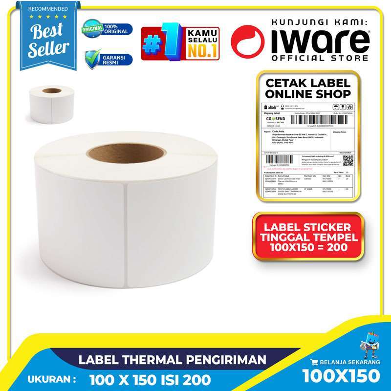 Jual Iware Kertas Label Sticker Barcode Thermal 100x150mm Isi 200 ...