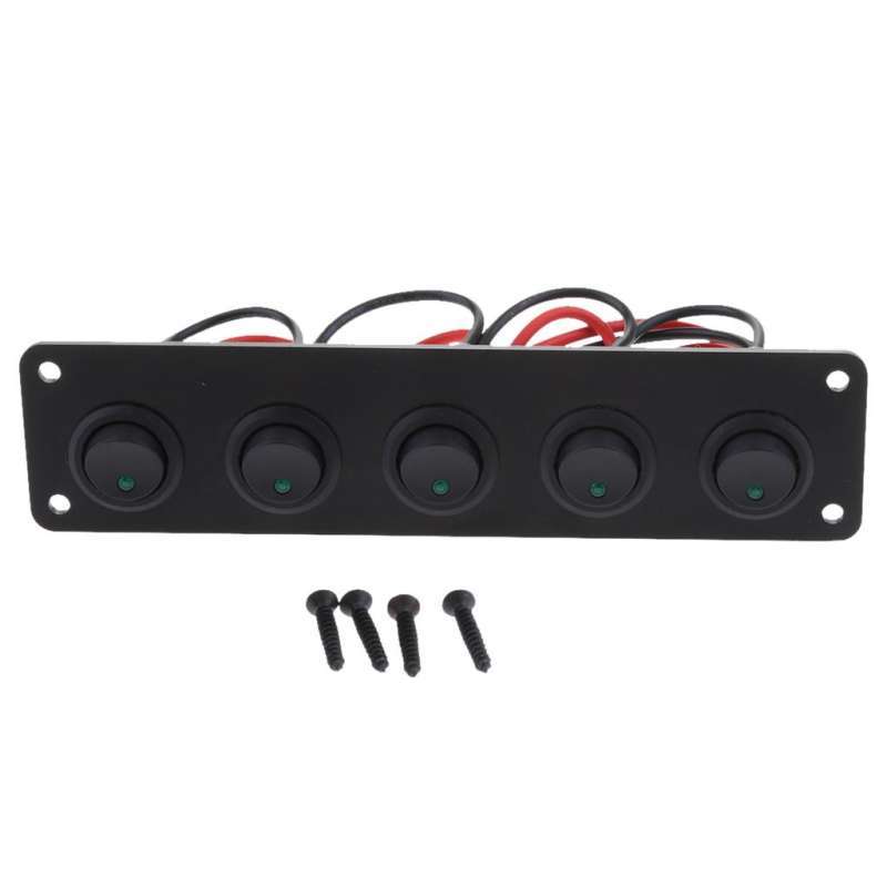 Promo 5 GANG 12-24V ON/OFF Round Rocker Toggle Switch Panel Green LED ...
