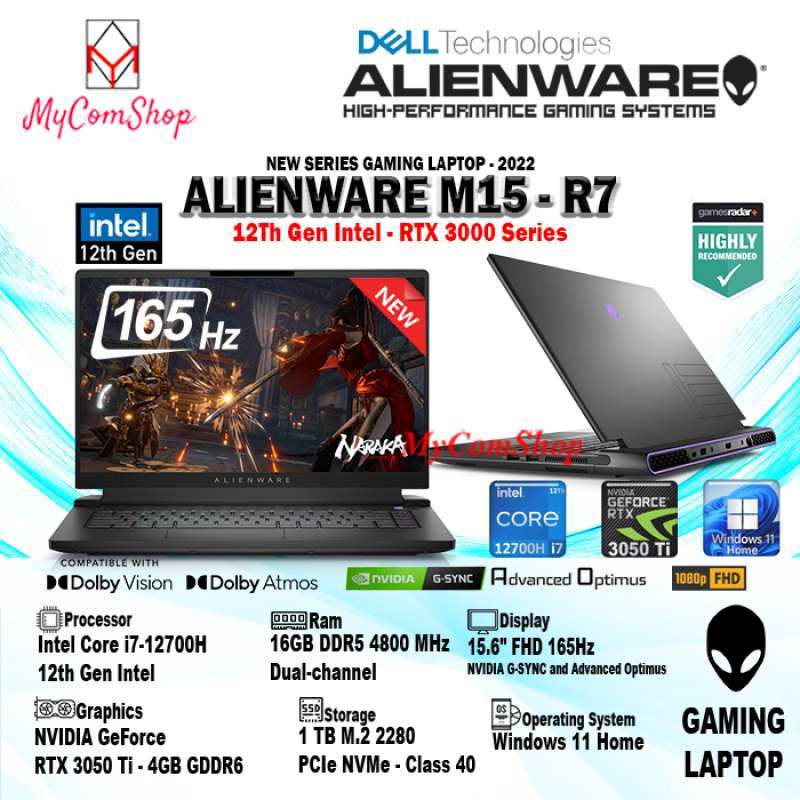 Jual ALIENWARE M15 R7 i7-12700H 16GB RAM 1TB SSD RTX 3050Ti 15.6 FHD ...