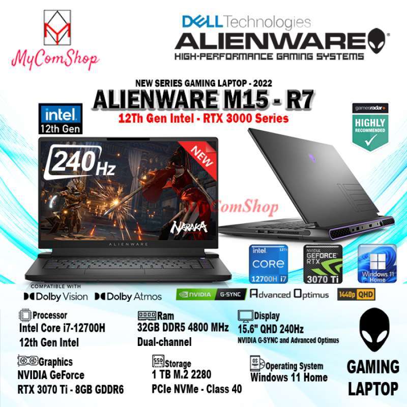 Jual ALIENWARE M15 R7 i7-12700H 32GB RAM 1TB SSD RTX 3070Ti 15.6 QHD ...