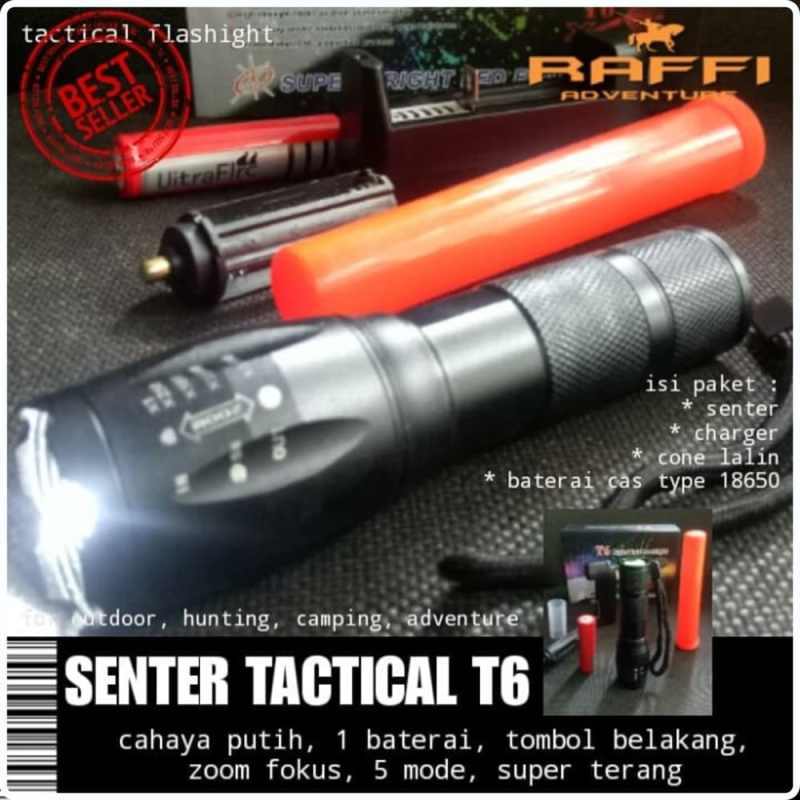 Jual Senter Tactical T6 1 Baterai Zoom Fokus Sinar Putih Swat Police ...
