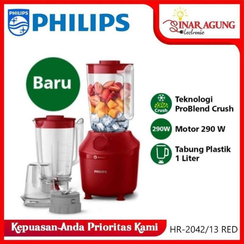 Promo PHILIPS BLENDER 1L PLASTIK 290 WATT HR2042/13 / HR 2042 RED-100% ...