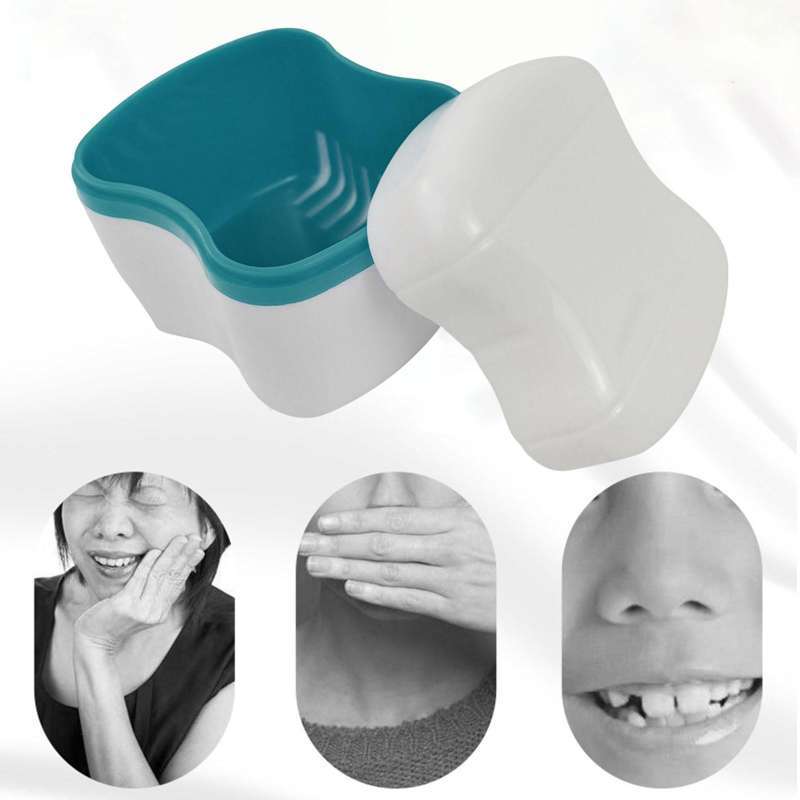 Promo Denture Bath Box Organizer with Strainer Basket Teeth Portable ...