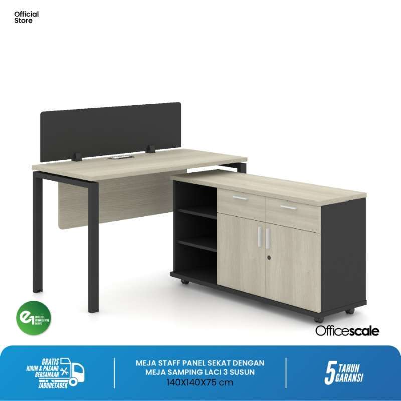Jual Officescale Meja Kerja Kantor Panel Sekat + Meja Samping Sorong ...
