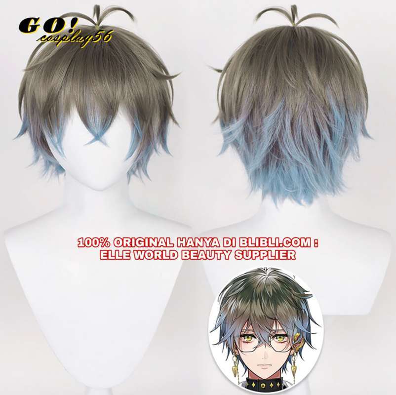 Promo Full Wig Rambut Palsu Wig Pria Pendek Gaya Jepang Ombre Grey Blue ...