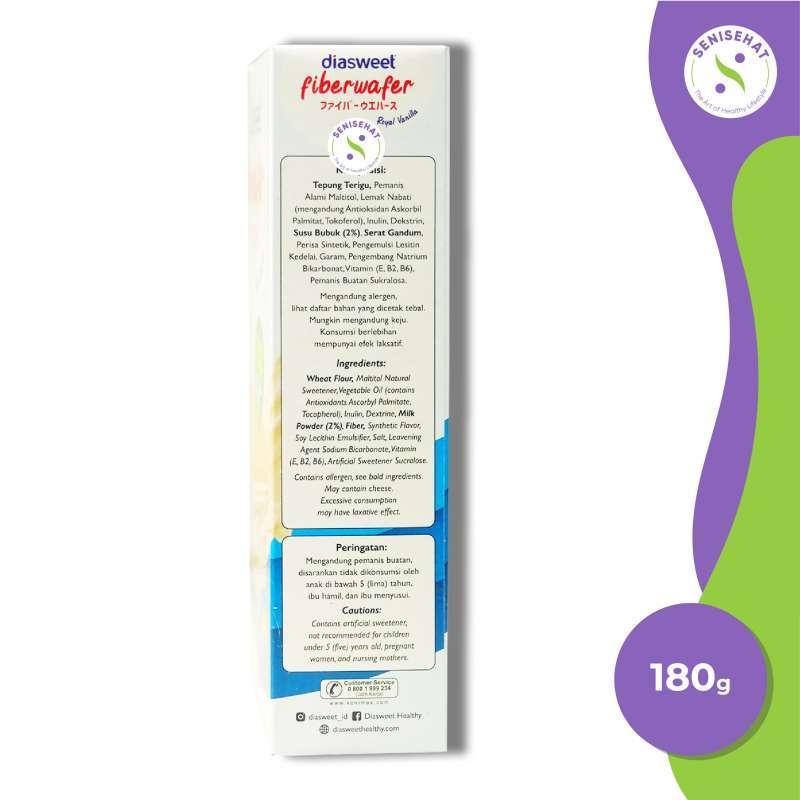 Jual Diasweet Fiber Wafer Vanilla 180 Gr/wafer Bebas Gula/senisehat Di ...