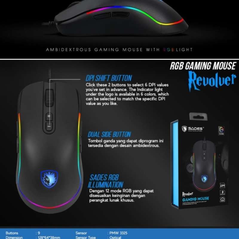 Promo Sades Revolver Rgb Mouse Gaming Sensor Optik Pmw 3325 Diskon 10% ...