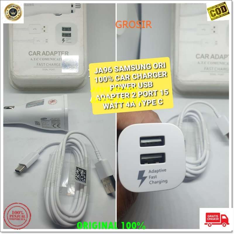 Promo SAMSUNG 15 WATT ADAPTOR MOBIL 2 PORT USB TYPE C CHARGER ADAPTIVE ...