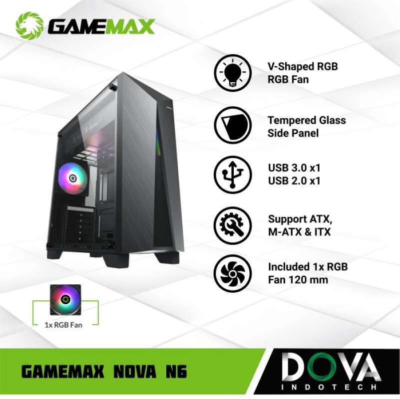 Jual Gamemax Nova N6 ATX PC Case V-Shaped With LED Strip and 1x RGB Fan ...