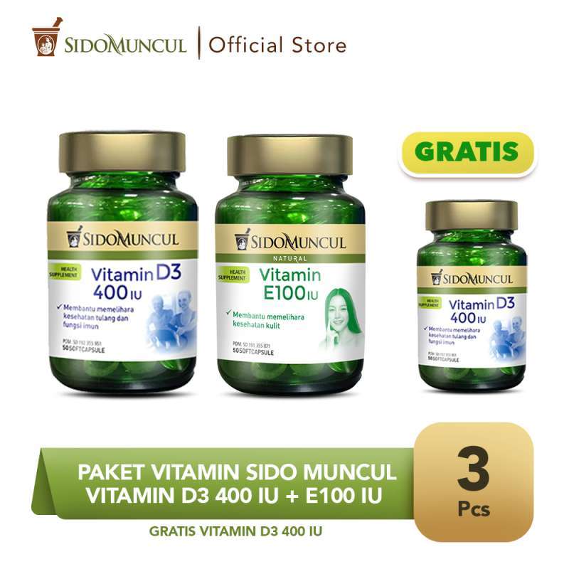 Jual Paket Vitamin Sido Muncul D3 400 IU + E 100 IU FREE D3 400 di ...