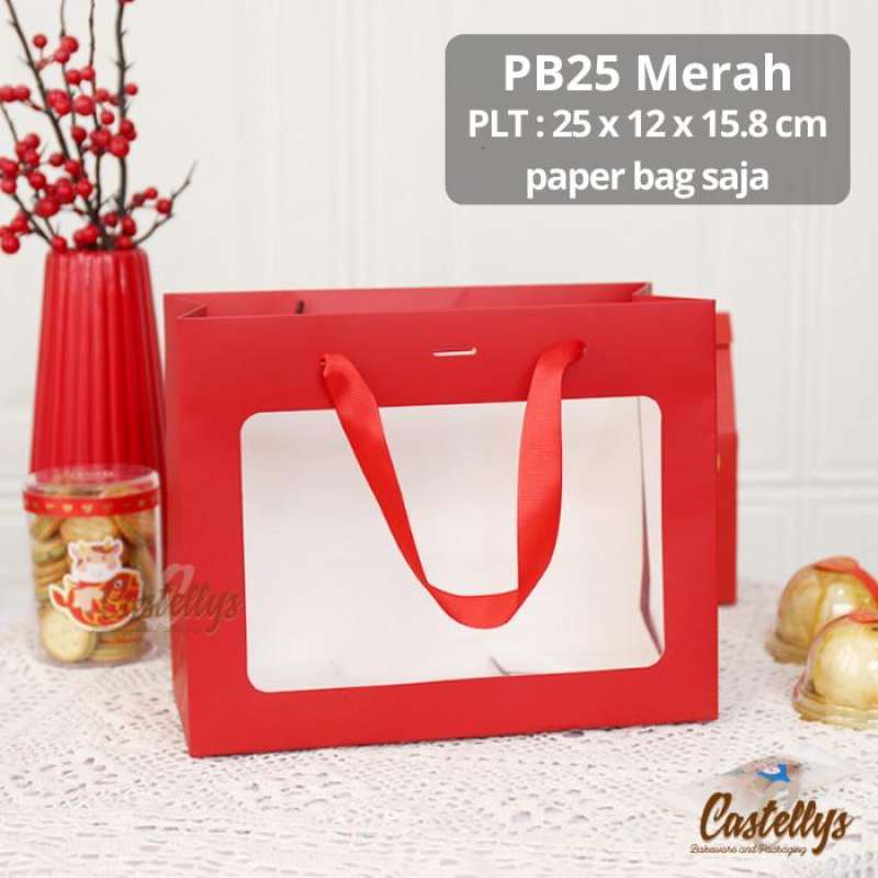 Jual Paper Goodie Bag PB25 Merah Packaging Kue Mooncake Roti Nastar ...