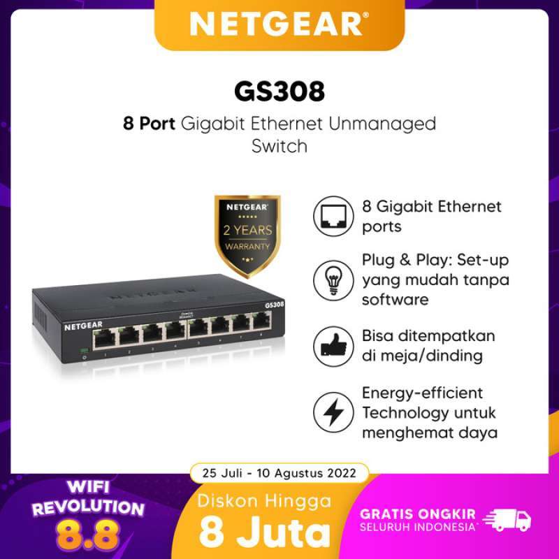 Promo Netgear Gs308 8 Port Gigabit Ethernet Unmanaged Switch Garansi 2 ...