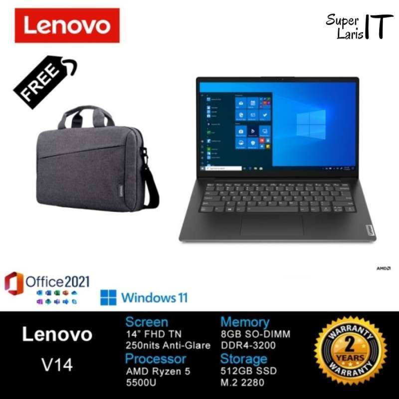 Jual Lenovo V14 G2 ALC EWID AMD Ryzen 5 5500U 8GB ssd 512GB 14 FHD W11 ...