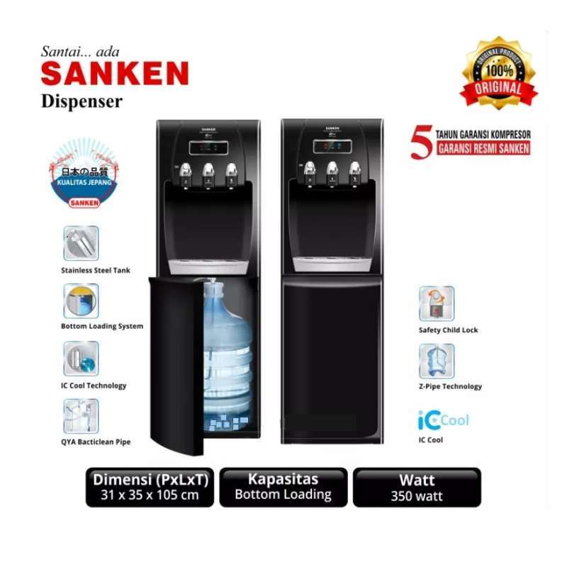 Jual Sanken Standing Galon Bawah Dispenser 3 Kran Pipa Stainless steel ...