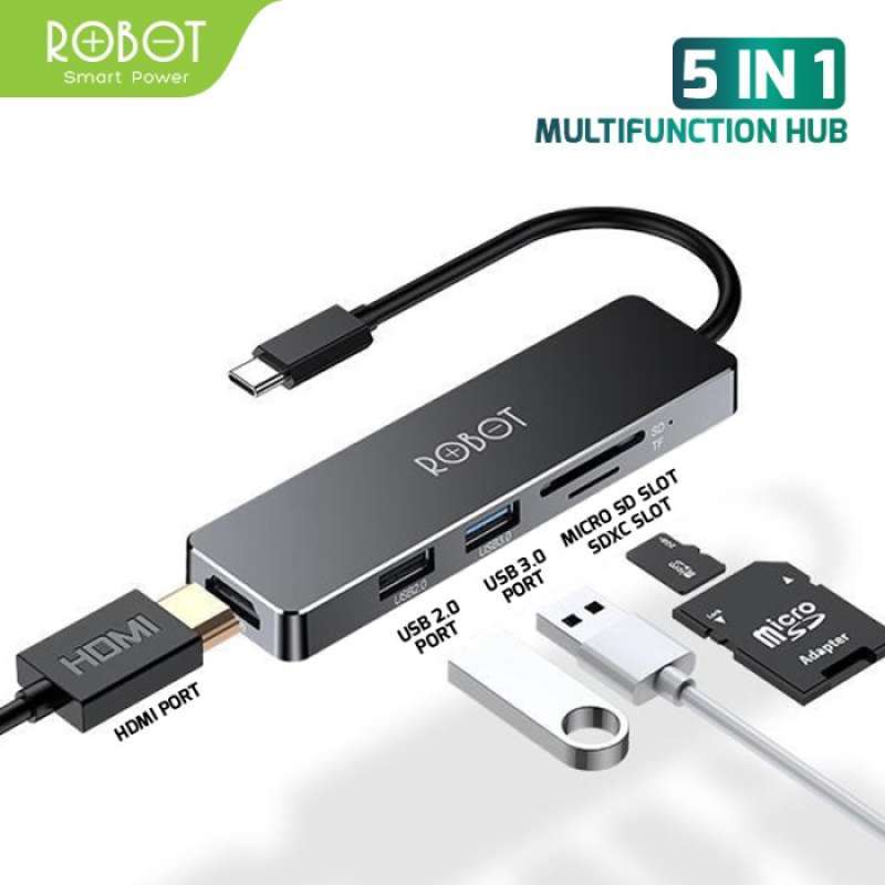 Jual ROBOT Multiport 9in1 USB Type C HUB Adapter Lightweight & Portable ...