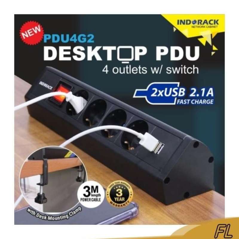 Jual PROMO INDORACK PDU4G2 PDU DESKTOP COLOKAN STOP KONTAK 4 OUTLET USB ...